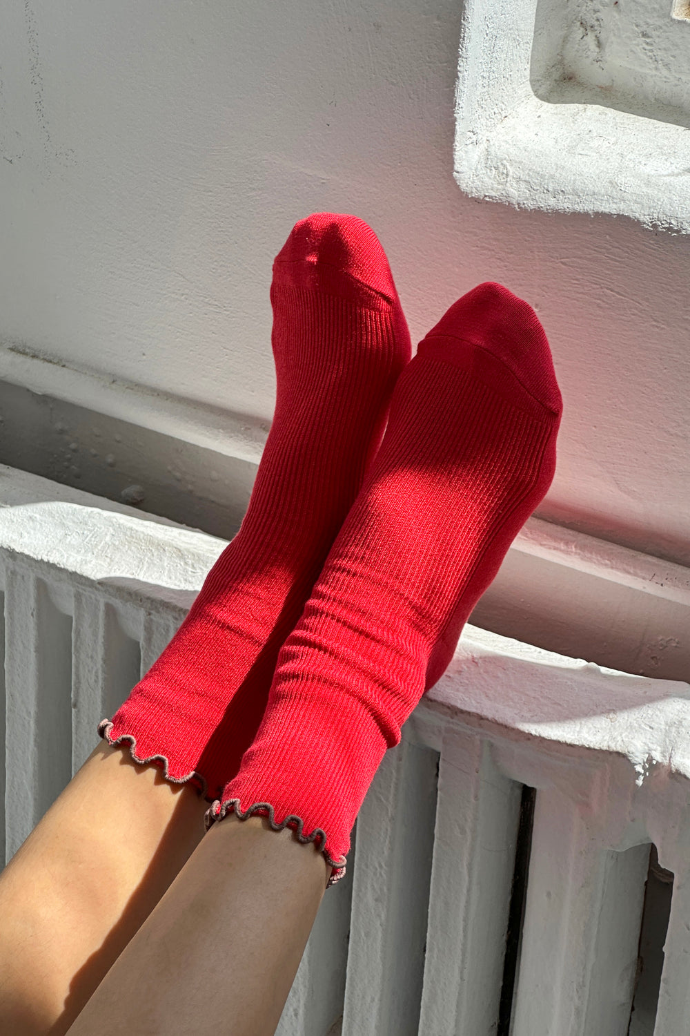 Ruffled Modal Socks - Paprika / Brown Edge