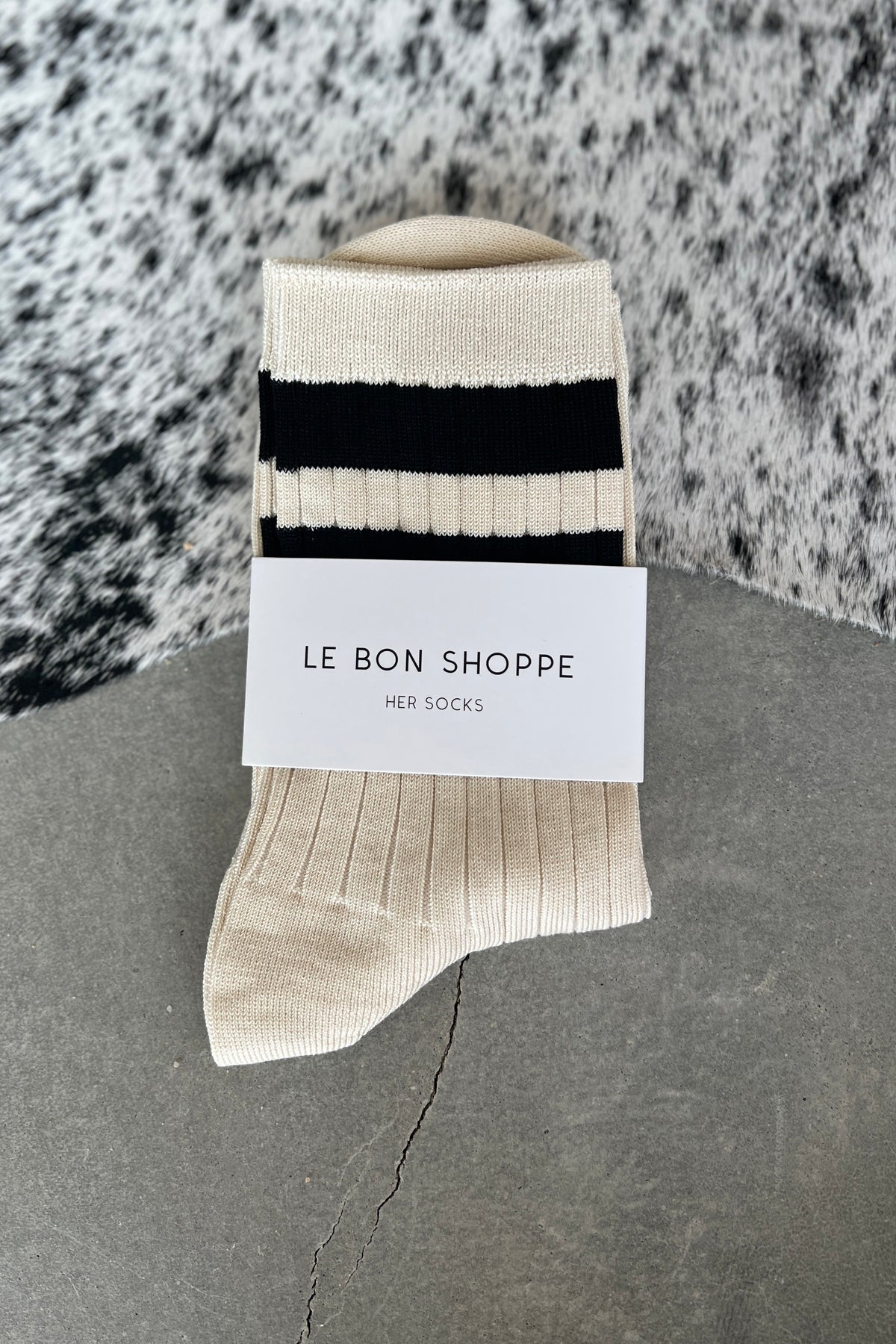 Her Varsity Socks - CREAM BLACK