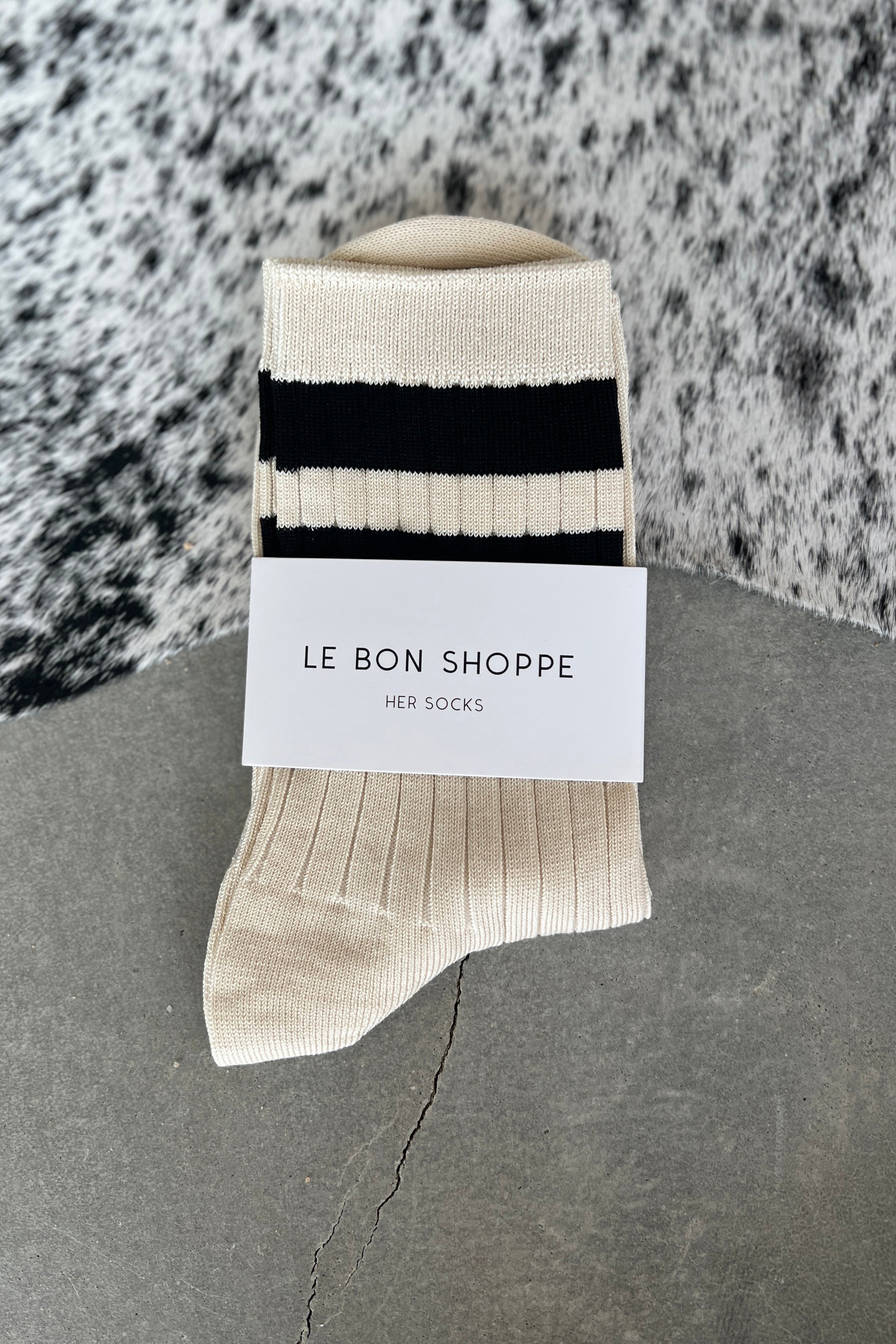 Her Varsity Socks - CREAM BLACK